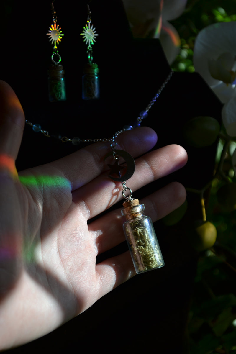 Lichen Spell Bottle Earring + Necklace Set – The Arcane Moth